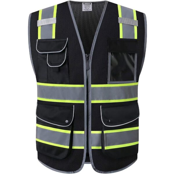Hi-Vis Black Color Zipper Front Safety Vest Fluorescent - Industrial ...
